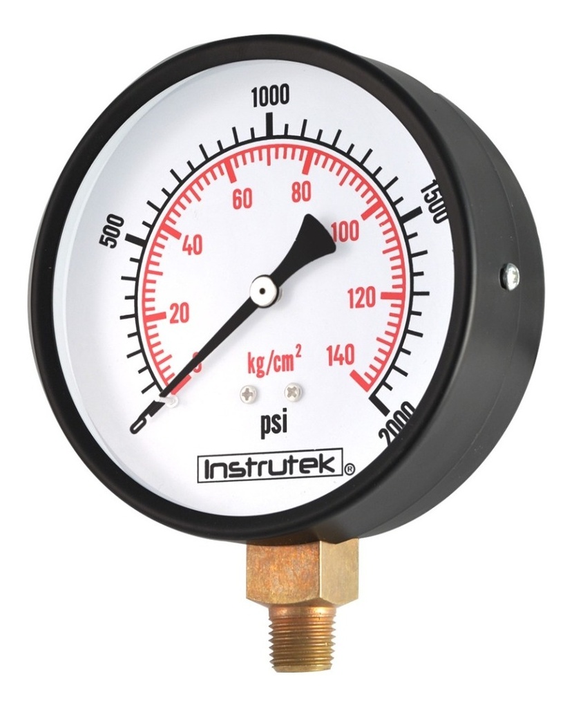 Manómetro 4", estándar, 1/4" NPT, inferior, 2000 psi-kg/cm2 | Instrutek